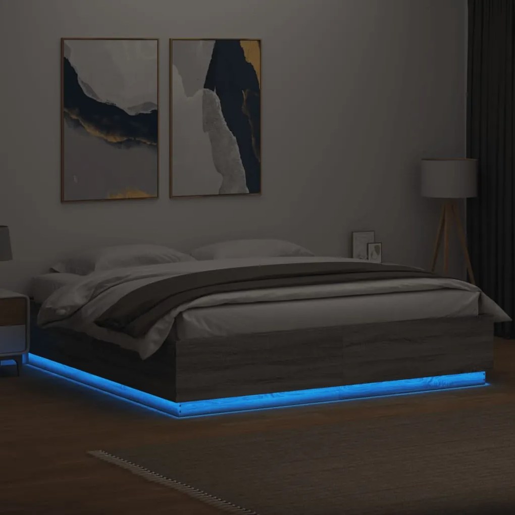 Rám postele s LED osvětlením šedý sonoma 200 x 200 cm kompozit 3209588