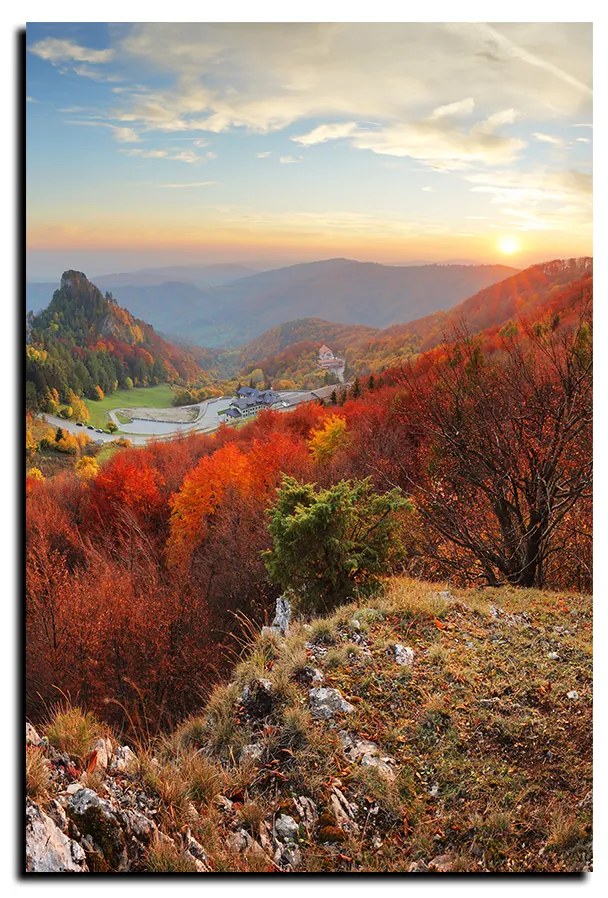 Obraz na plátně - Podzimní krajina při západu slunce, Slovensko, Vrsatec - obdélník 7260A (120x80 cm)