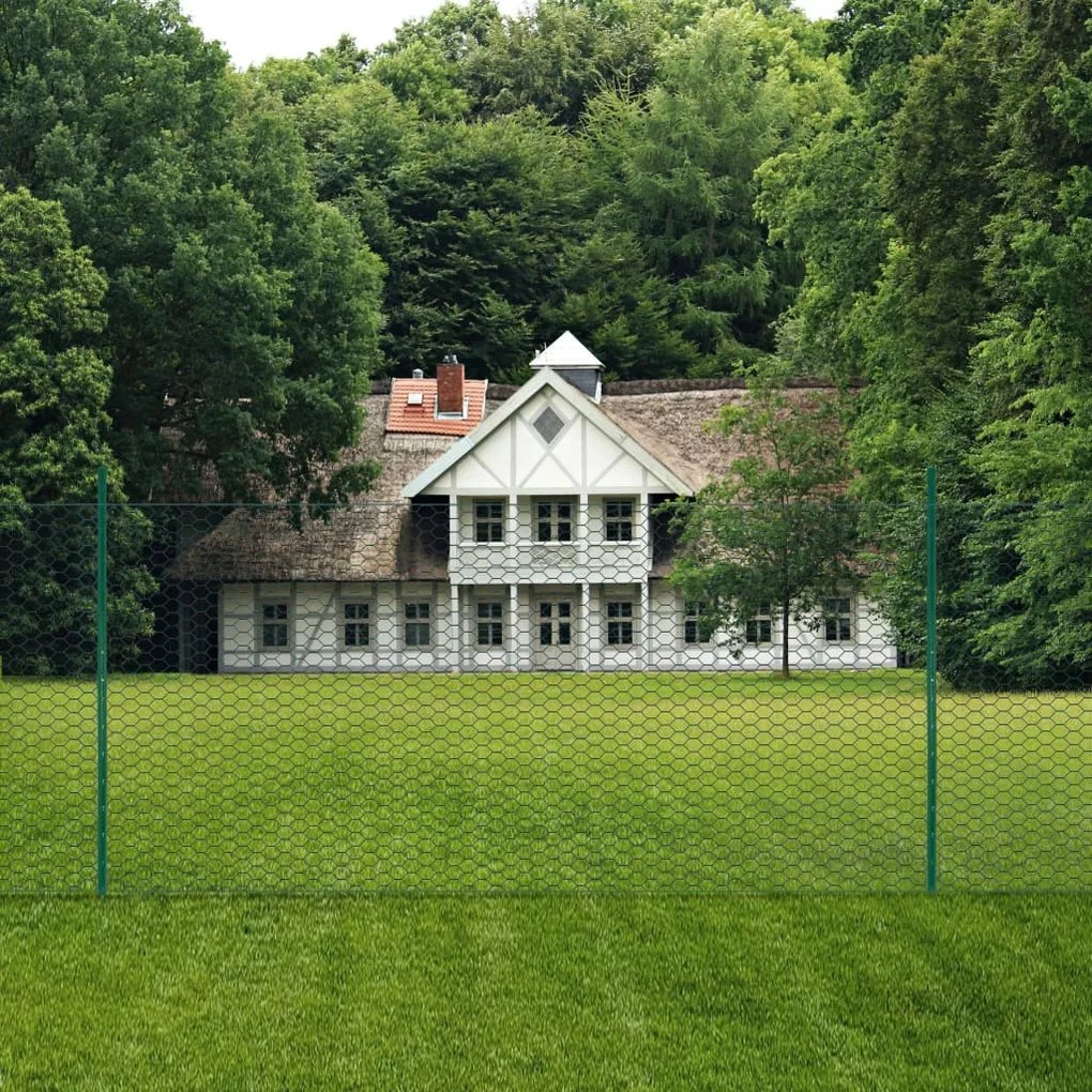 Drátěný plot se sloupky ocel 25 x 2 m zelený 144617