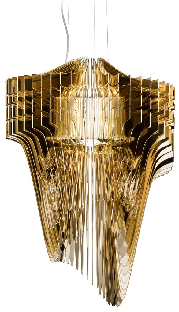 Slamp Aria M gold, závěsný světelný objekt od Zaha Hadid, 3x E27 + 7W LED, délka 90cm