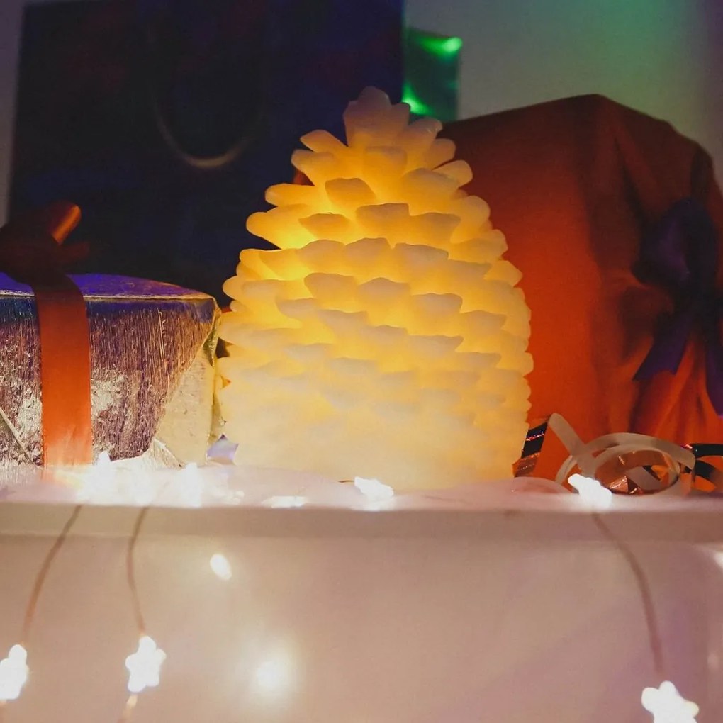 LED svíčka z pravého vosku na baterii, šiška, ø 10 × 13 cm, bílá, CR2032