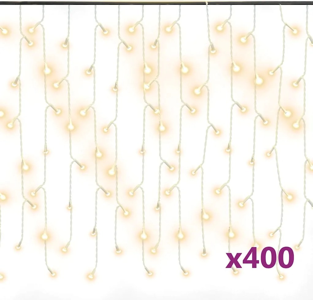 LED světelný závěs s rampouchy 10 m 400 LED teplý bílý 8 funkcí 328908