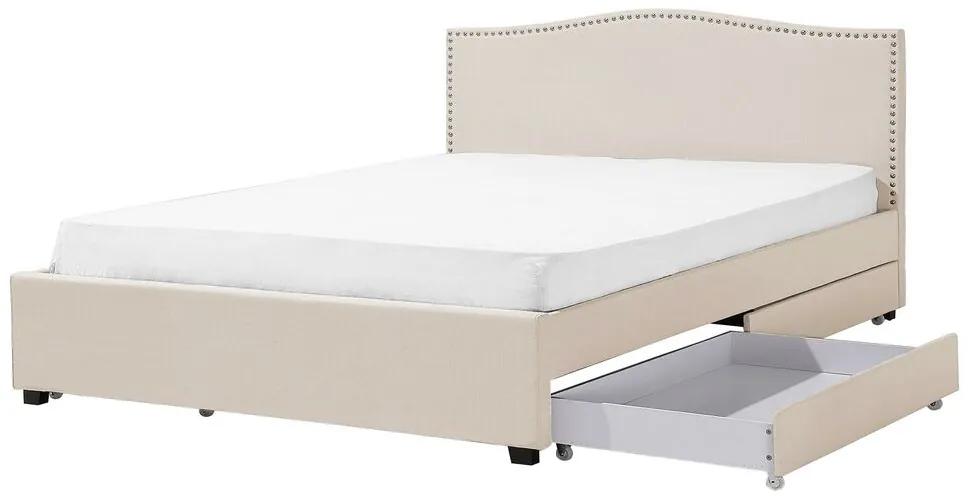 Čalouněná béžová manželská postel s úložným prostorem 160 x 200 cm MONTPELLIER