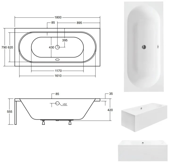 Besco Vitae 180x80 akrylátová vana