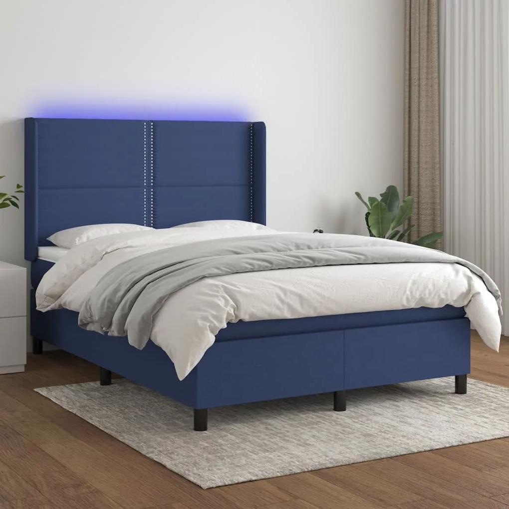 Box spring postel s matrací a LED modrá 140x200 cm textil,  3138243