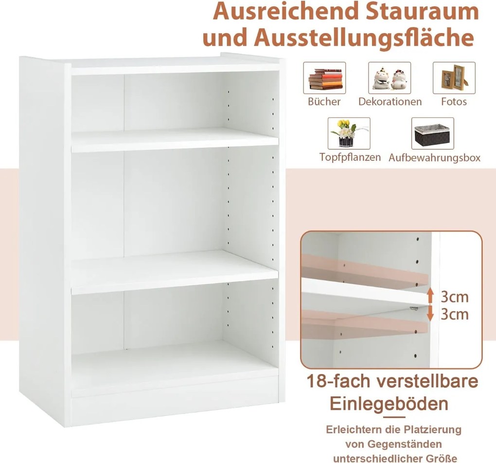 Costway Odkládací police 3patrová knihovna – 50 × 30 × 75 cm