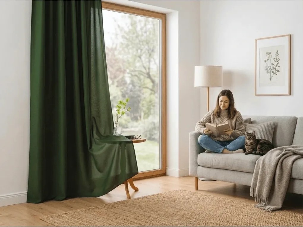Závěs OXFORD LIGHT 140x250 cm, tmavě zelený Zavěšení: Řasící páska