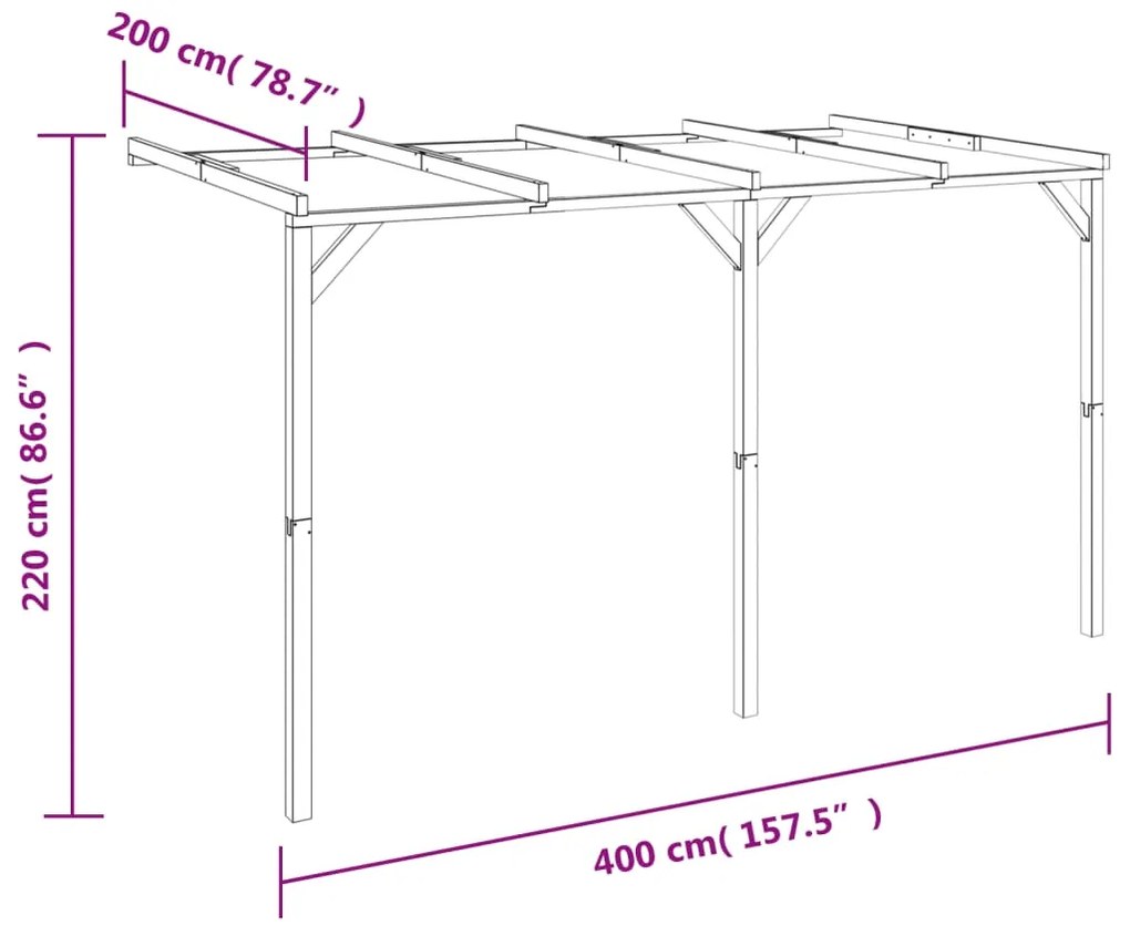 vidaXL Marketos Zahradní pergola ke zdi 2 x 4 x 2,2 cm dřevo