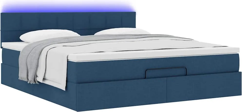 Osmanská postel s matrací & LED modrá 180x200cm látka 3312332