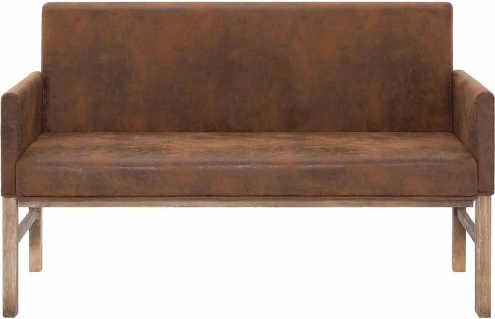 Lavice s područkami 140 cm hnědá umělá semišová kůže 281338