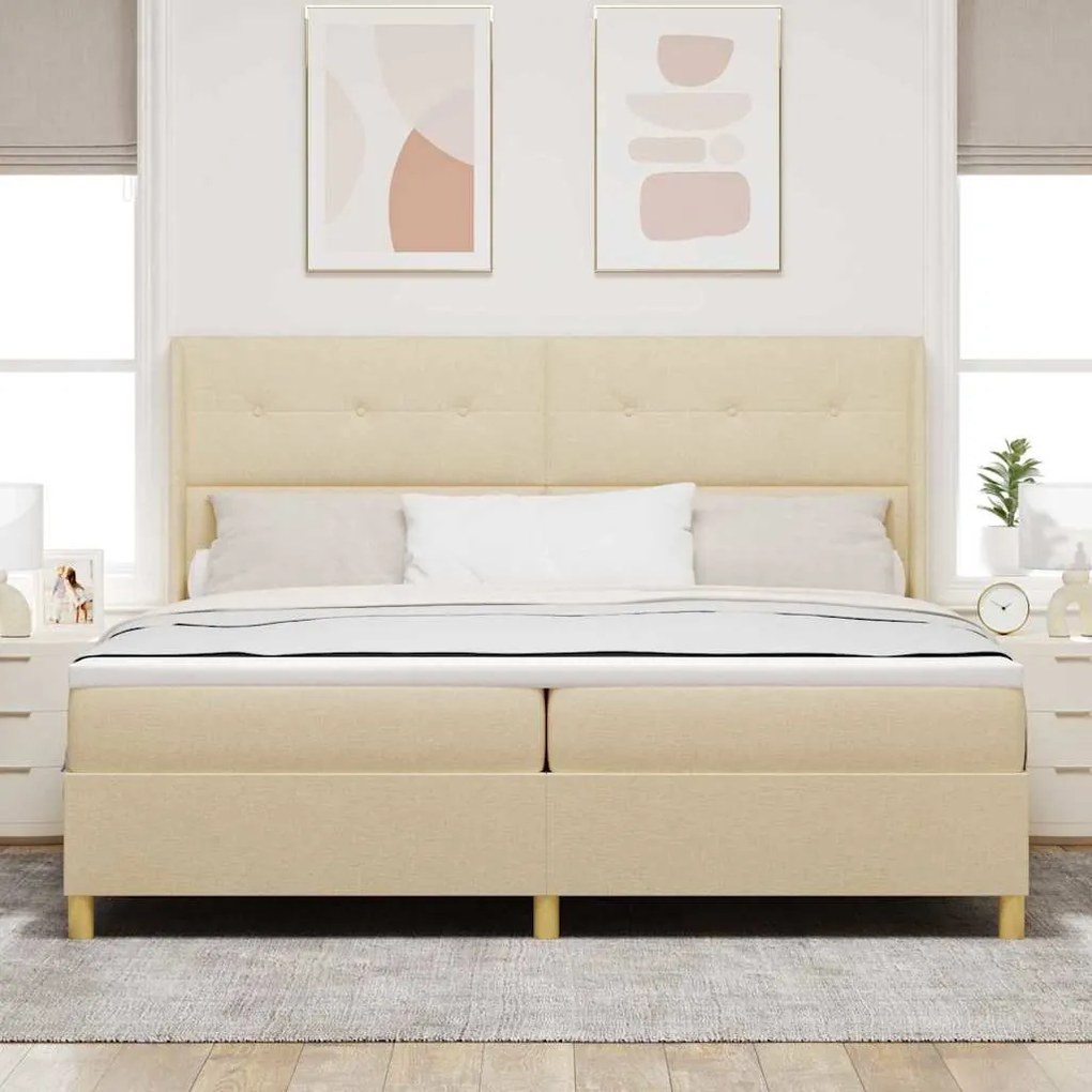 Postel s boxspringem s čelo Krémová 200 x 200 cm textil 3341859