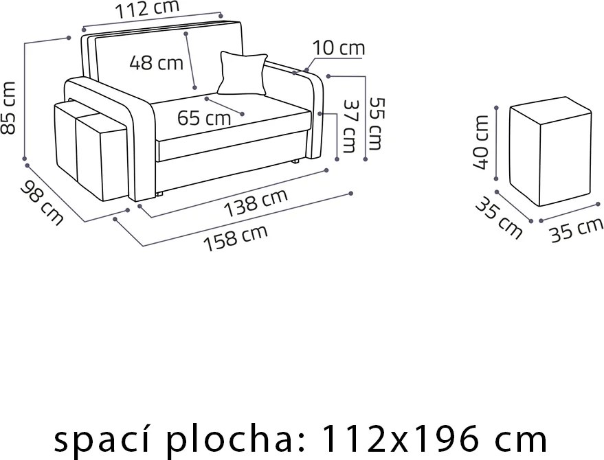 Pohovka VIVA II HOME + 2x taburet v ceně | 158 cm | LEVÁ | rozkládací + úložný prostor | VÝBĚR TKANIN