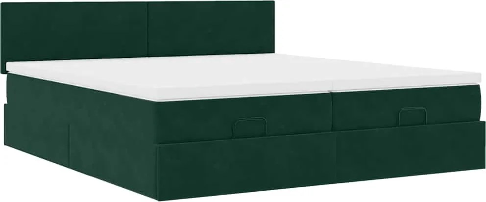Osmanský rám postele s matrací tmavě zelená 200x200cm samet 3312065
