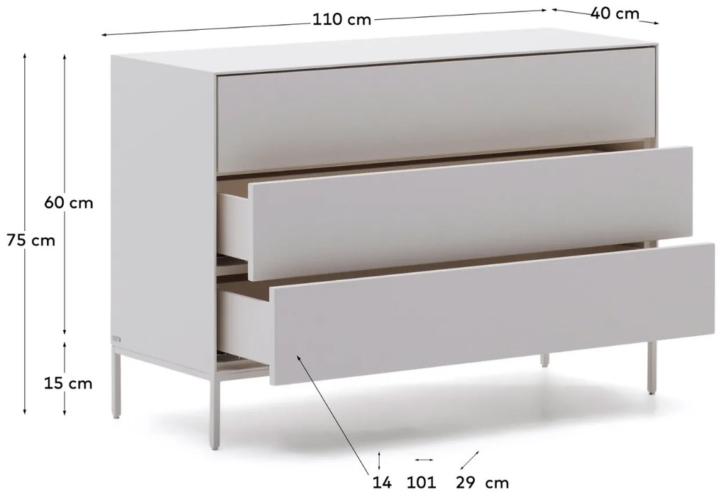 Bílá lakovaná komoda Kave Home Vedrana 110 x 40 cm