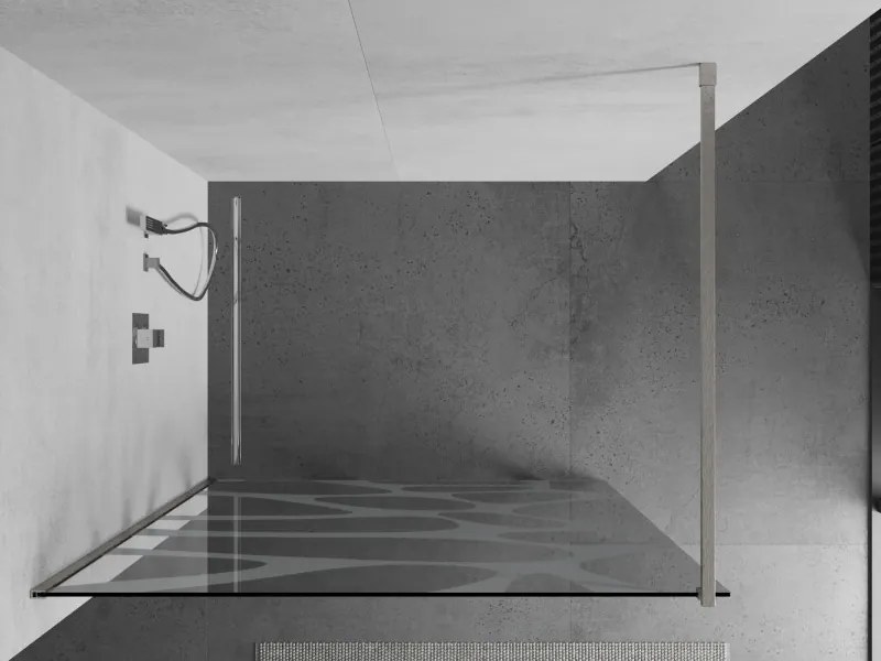 Mexen Kioto, sprchová zástěna Walk-In 90 x 200 cm, 8mm čiré sklo bílý vzor, broušená ocel profil, 800-090-101-97-97