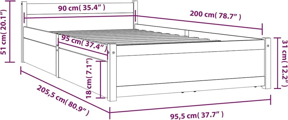 Rám postele se zásuvkami 90 x 200 cm 3103483