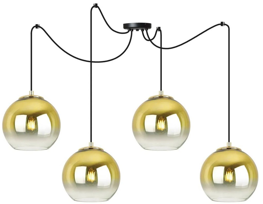 Závěsné svítidlo Bergen Gold Spider, 4x zlaté/transparentní skleněné stínítko (fi 15cm)