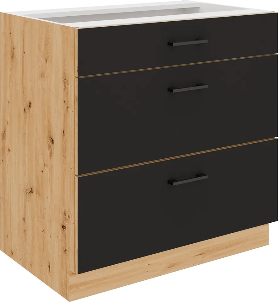 MODENA | dolní skříňka 80 D 3S se zásuvkami | 80 cm | PREMIUM BOX | artisan/černá mat