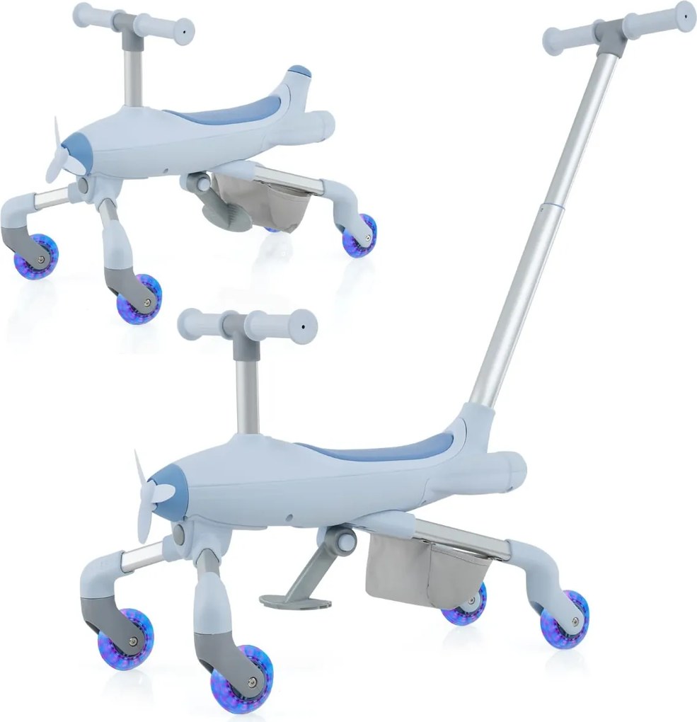 Costway 2-v-1 Push Car pro děti Motiv letadla Push Car s LED podsvícenými koly