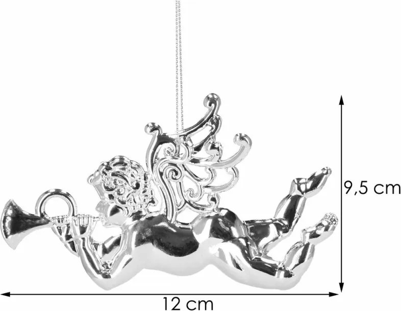 Vánoční ozdoby - Andělíčky s trumpetou, stříbrná, sada 2ks