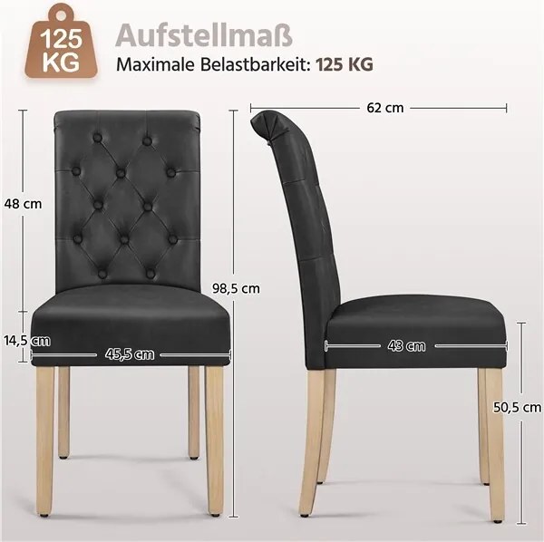 Sada 2 ks – Jídelní židle Yaheetech – tmavě šedá, 45,5 cm (šířka) × 62 cm (hloubka) × 98,5 cm (výška) (267482149218)