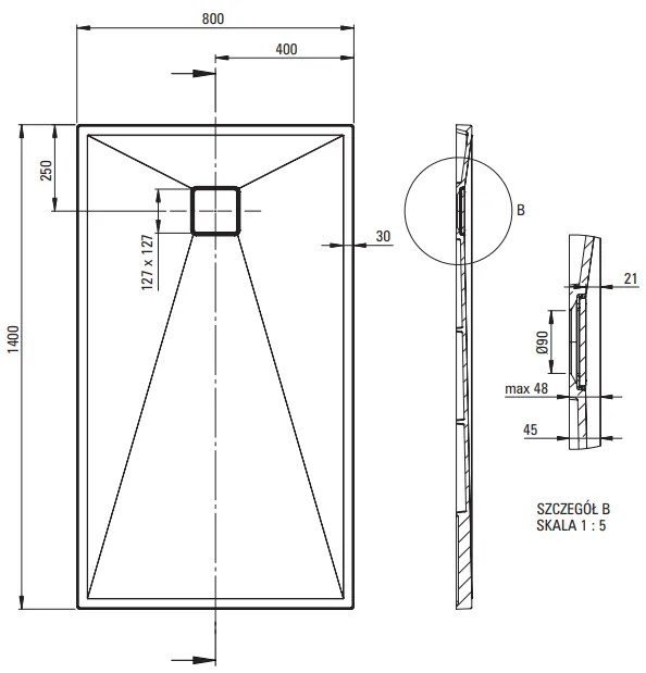 Aplomo Correo obdélníková sprchová vanička, šedá Rozměr vaničky: 100x70cm