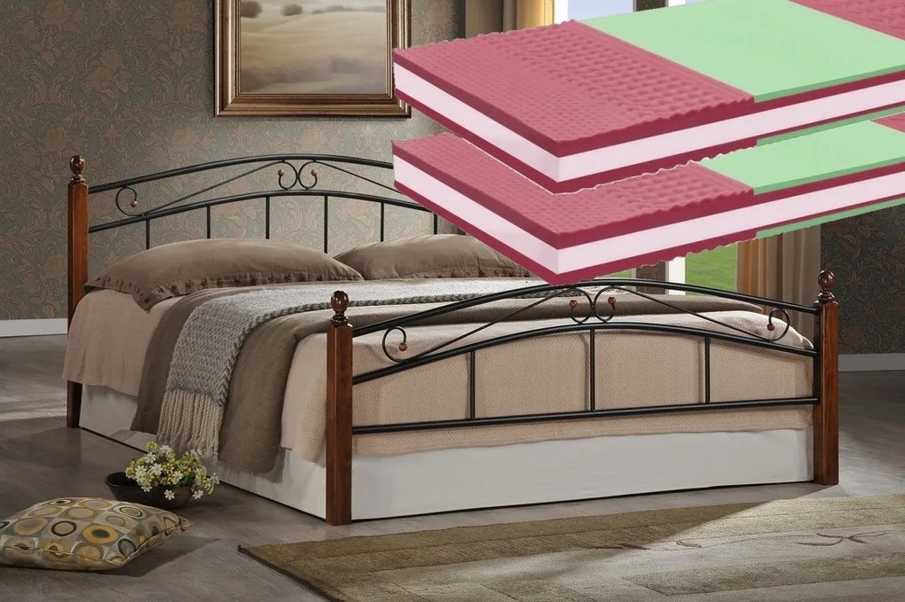 Manželská postel 180x200 cm v klasickém stylu s matracemi a roštem KN196