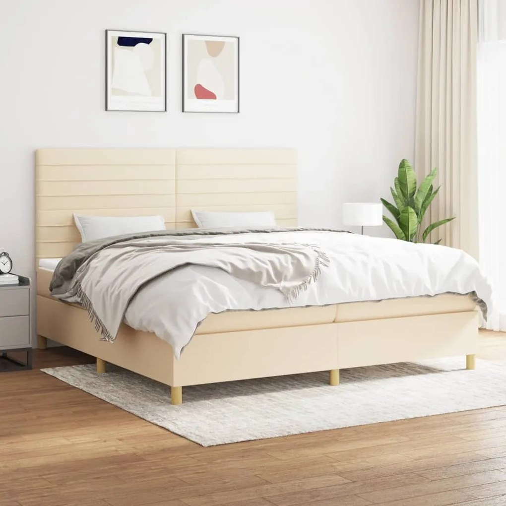 Box spring postel s matrací krémová 200x200 cm textil 3142446