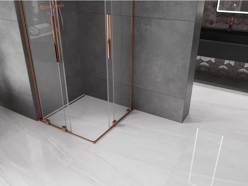 Mexen Velar L Duo, sprchový kout s posuvnými dveřmi 100 x 100 cm, 8mm čiré sklo, růžové zlato, 871-100-100-02-03-60