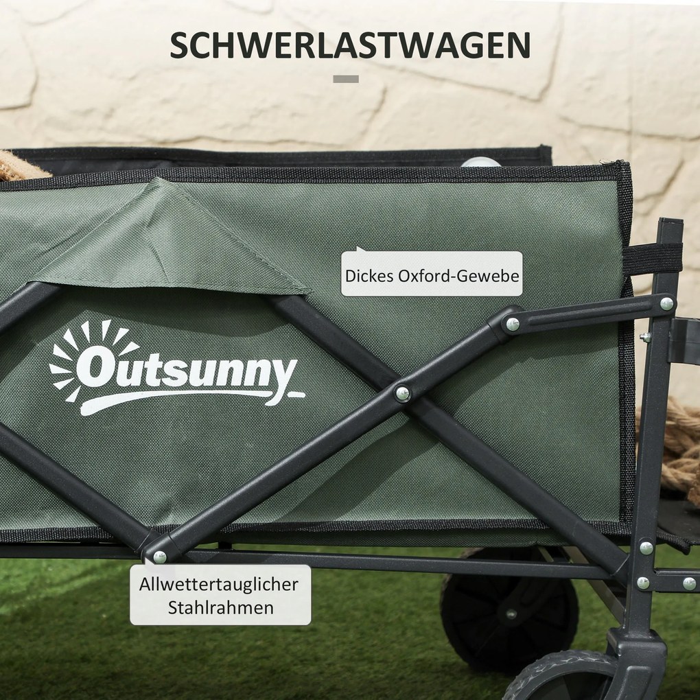 Skládací zahradní vozík Outsunny, nosnost 120 kg, přenosný vozík s odnímatelným pláštěm, rukojetí, koly a řízenou osou, zahradní vozík 95 litrů pro d…