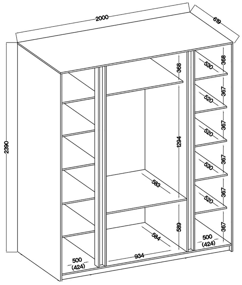 Šatní skříň KAJA 4F 3S | 200 cm | bez zrcadla | VYSOKÁ | evoke