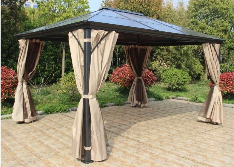 Pergola s boční stěnou a moskytiérou 3x3,6m WH8403 Dekorhome