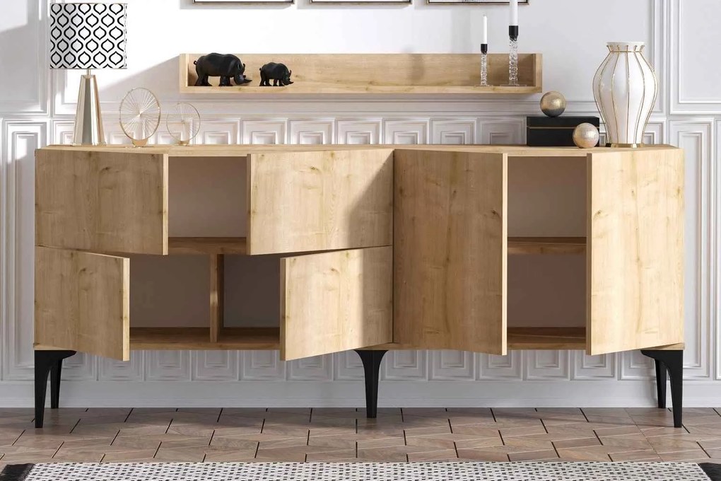Designová komoda s policí Xarles 180 cm vzor dub