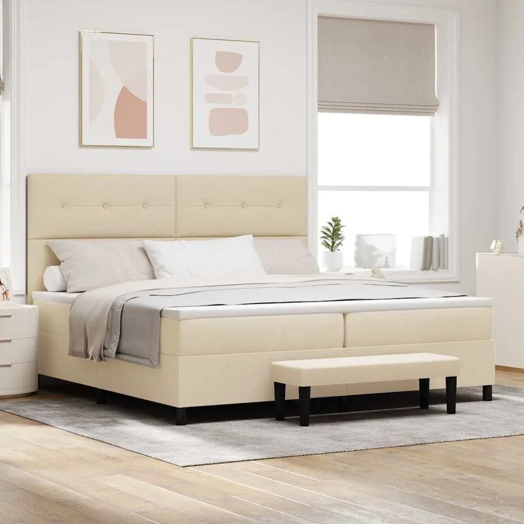 Postel s boxspringem s čelo Krémová 200 x 200 cm textil 3344098