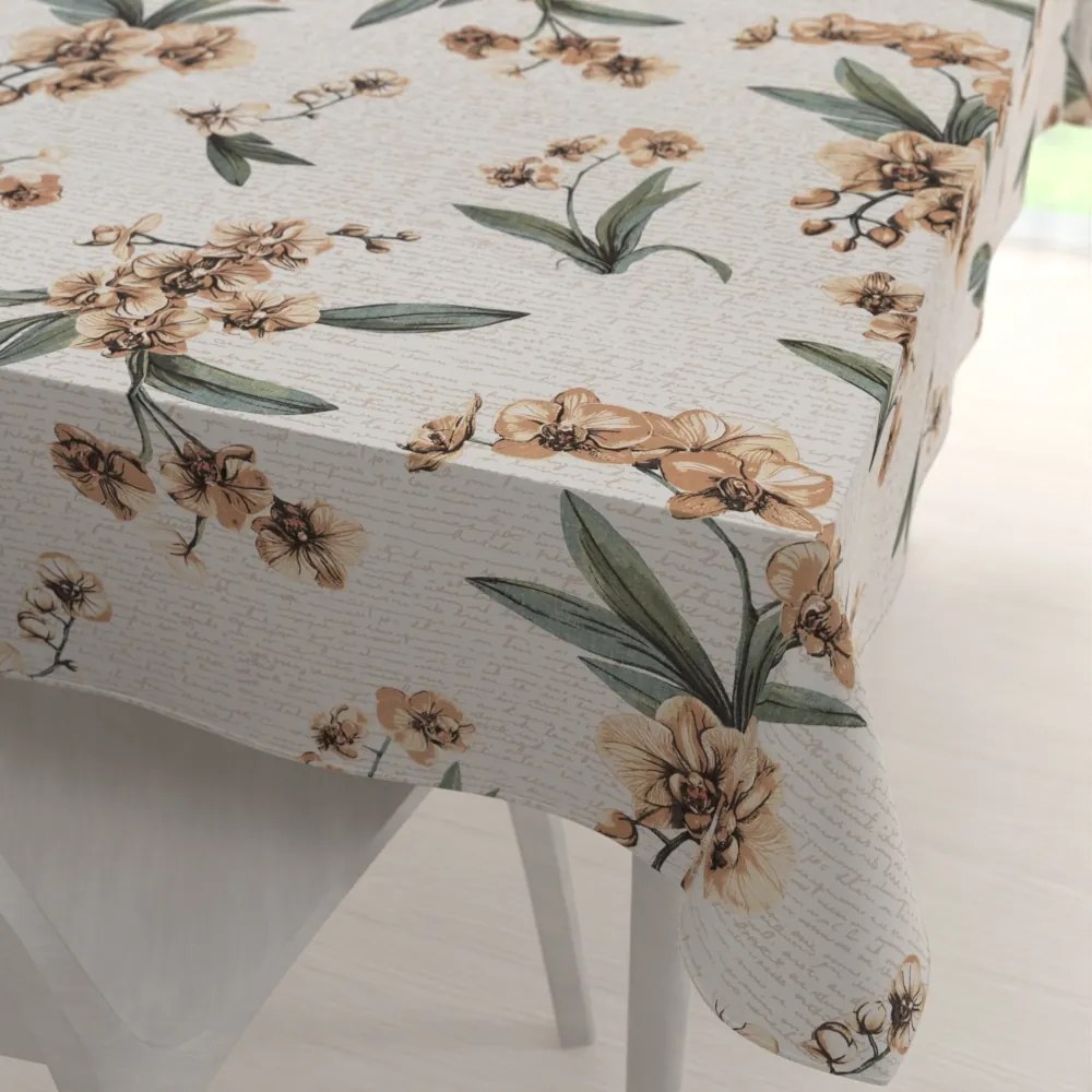 Biante Bavlněný obdélníkový ubrus Sandra SA-624 Hnědé orchideje na bílém 50x100 cm