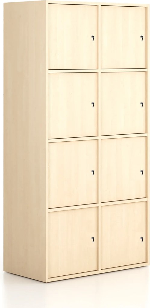 Kancelářská skříň FRAME, 8x dveře, 872 x 450 x 1735 mm, cylindrický zámek, bříza