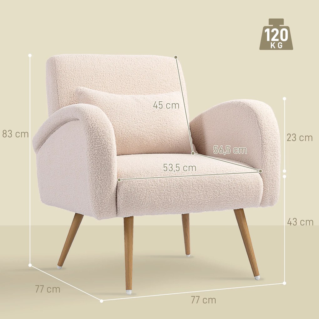 HOMCOM lounge křeslo moderní tygrovaný plyš s odnímatelným bederním polštářem, 77x77x83 cm, béžové