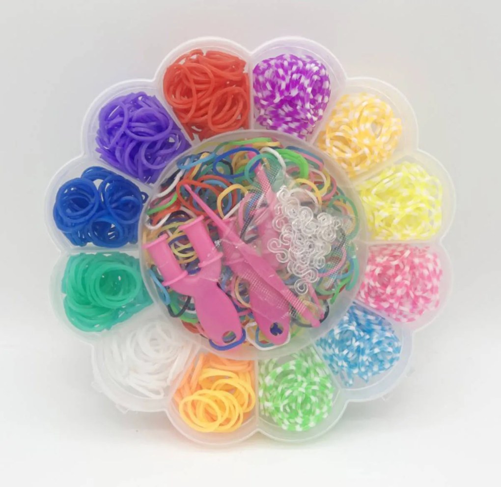 _Ostatní 1_ UDĚLEJ SI NÁRAMEK Gumičky LOOM BANDS 900ks set s doplňky květina j780