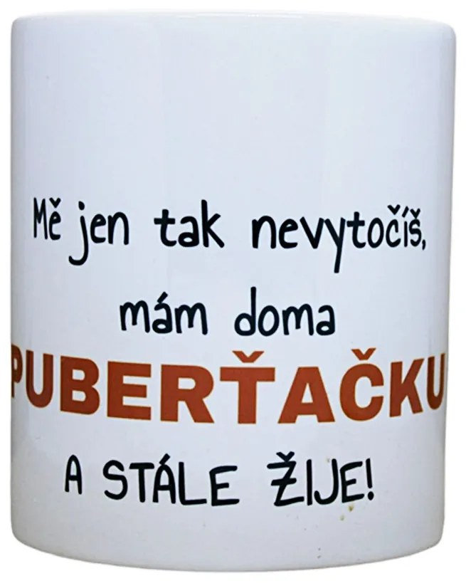 Super plecháček Keramický hrnek s potiskem puberťačka Objem a motiv: 400 ml černý lem