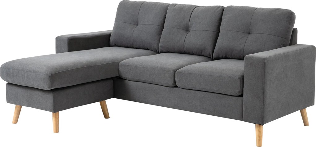 HOMCOM L-Šatní Pohovka z Látky, Sada S Látkovým Stylovým Čalouněním pro 3 Osoby s Chaise Longue, Rohová Pohovka do Obývacího Pokoje, Tmavě Šedá, 193 x