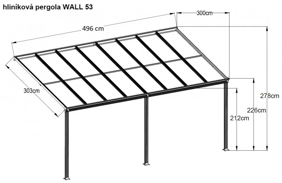 Hliníková pergola 4,96x3 m WALL 53 antracit Lanitplast