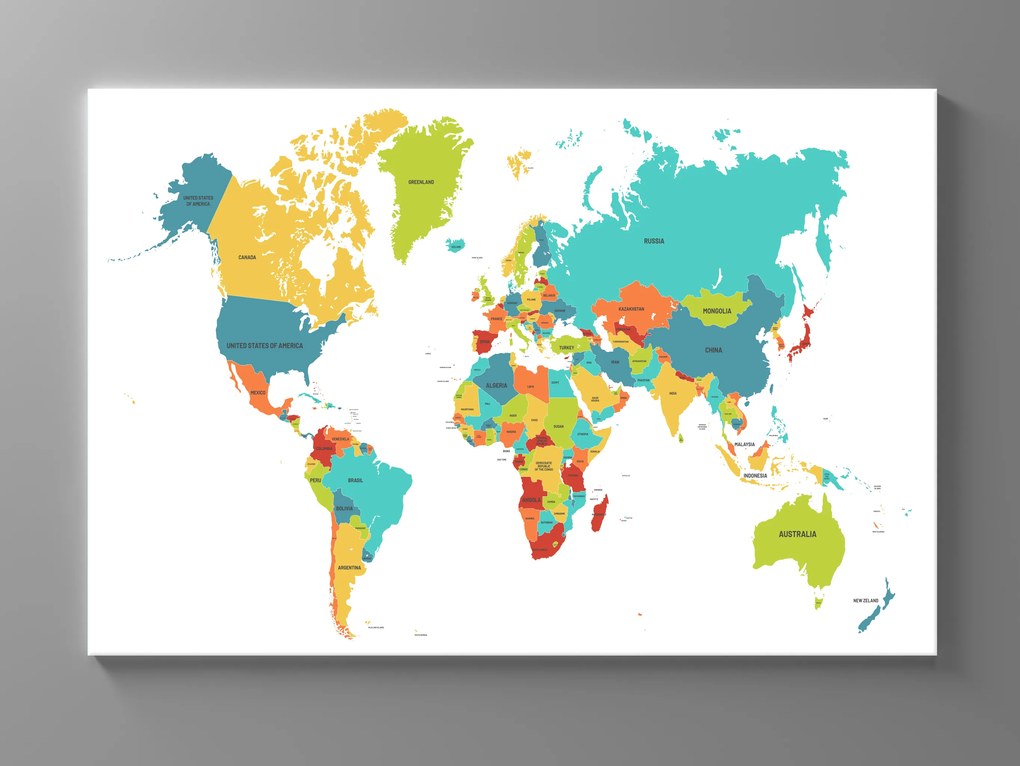 Obraz barevná mapa světa Rozměr: 60 x 40 cm