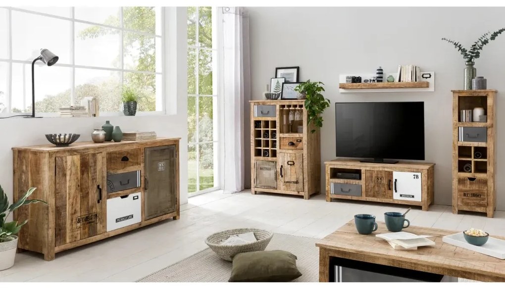 furniture-nabytek.cz - Masivní komoda Padma z mangového dřeva, lakovaná, přírodní barva – 40×43×125 cm