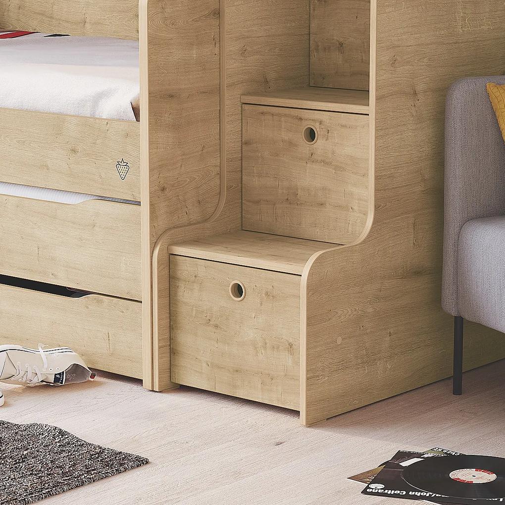 Patrová postel s přistýlkou, úložným prostorem a schůdky Cody Modular - dub