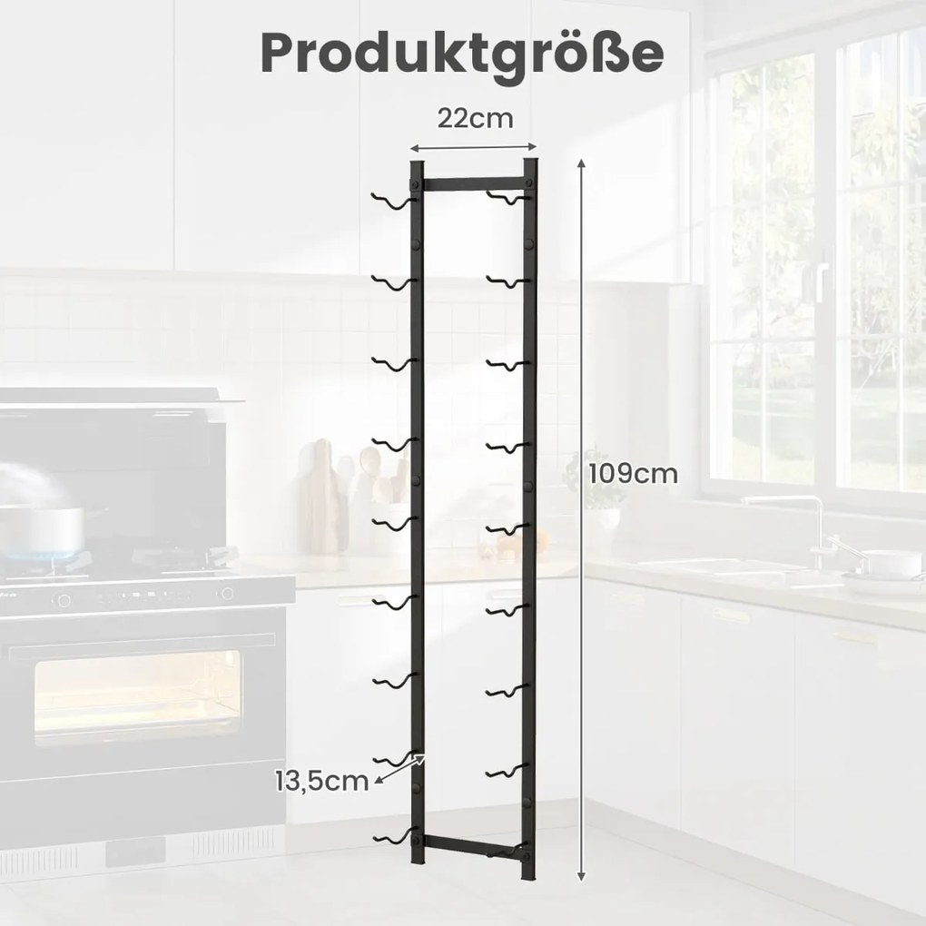 Costway Stěna stojanu na víno na 9 láhve vína kovový držák na láhve, m