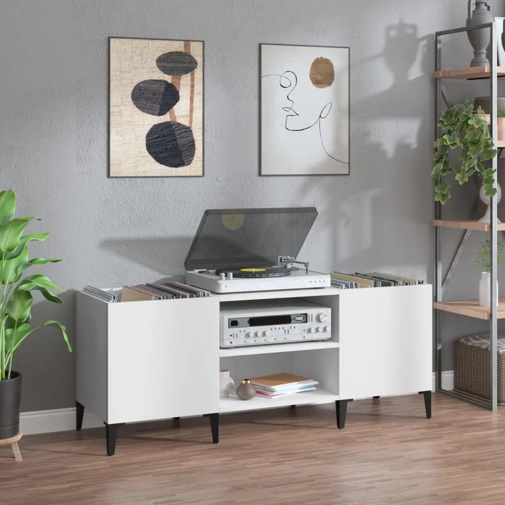 Skříňka Na Lp Desky Bílá 121 X 38 X 48 Cm Kompozitní Dřevo