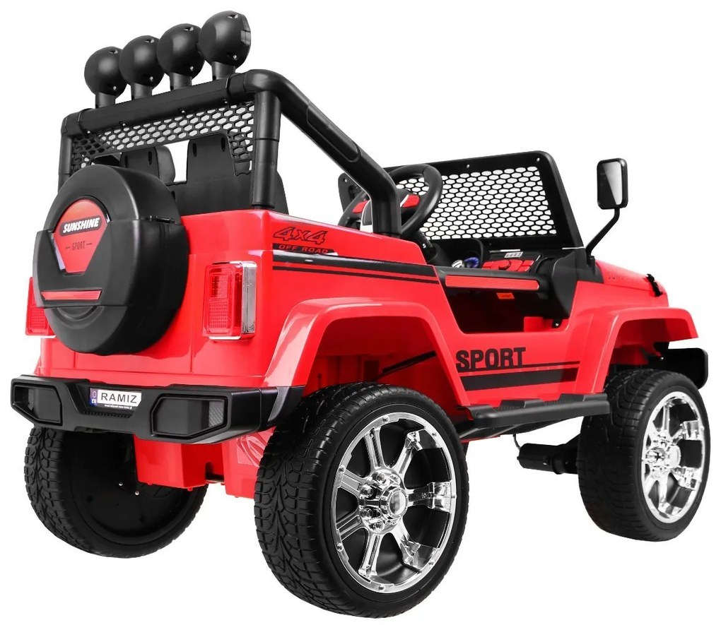 Ramiz Jeep Raptor 4x4, kožená sedačka, 2 místné červené