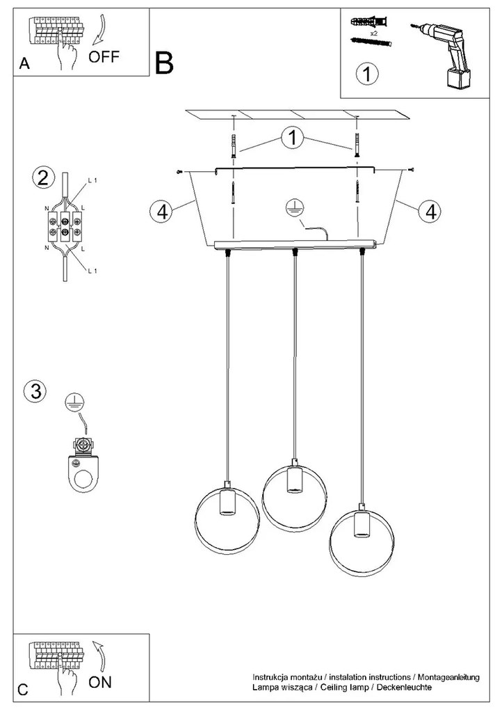 Závěsné svítidlo Titran 3, 3x bílé kovové stínítko