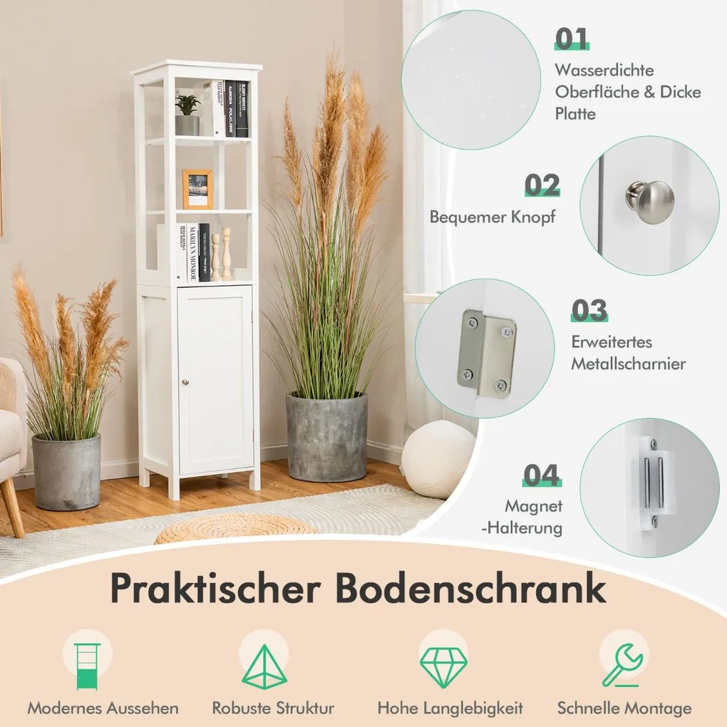Costway 5patrová úzká vysoká skříňka s 3 polohovou policí – 40 × 32 × 161,5 cm