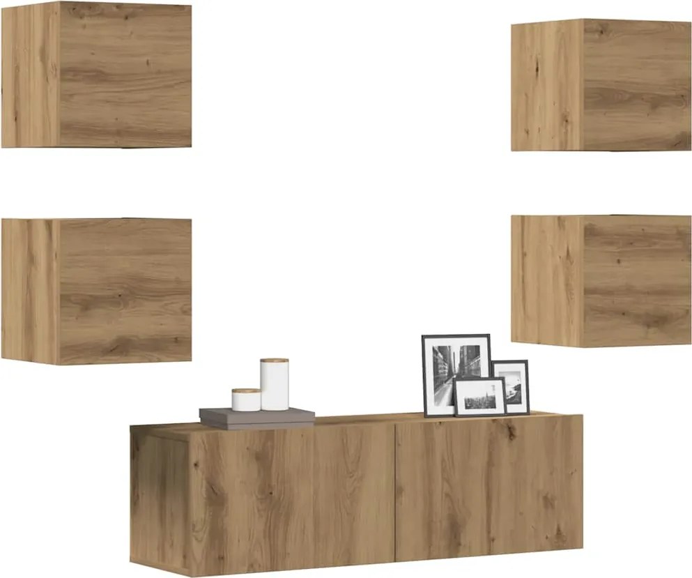 Sada 5 kusů nástěnné TV skříňka dub artisan kompozitní dřevo 3329146